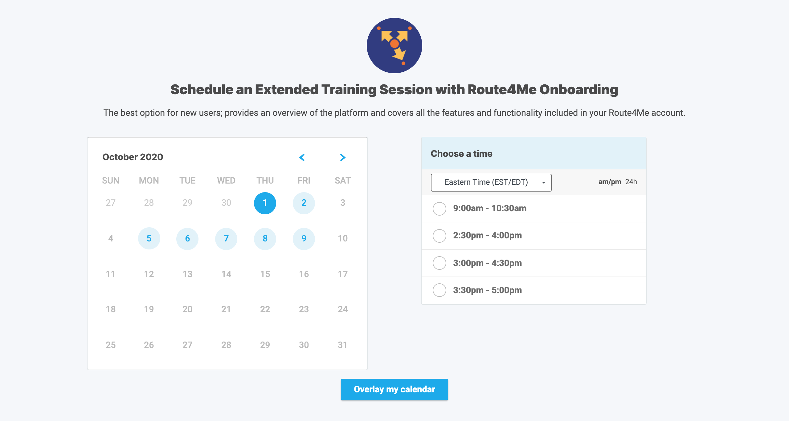 Onboarding Scheduling - Schedule a Free Platform Training Session