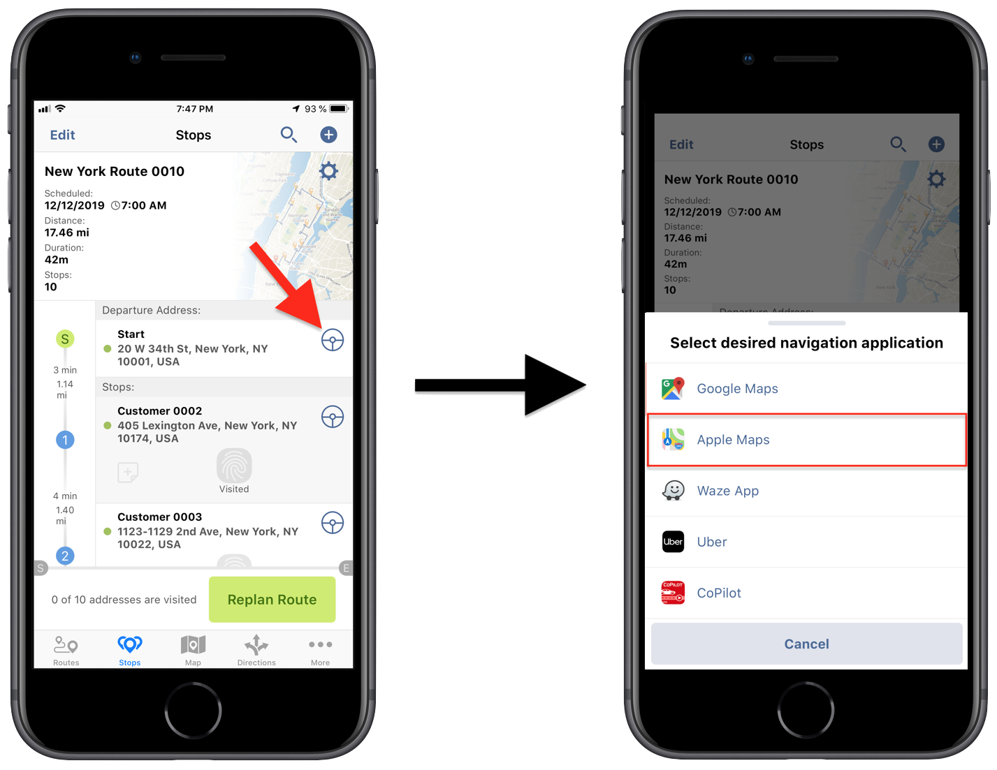 Apple Maps Navigating Route4Me Routes With Apple Maps Using The 