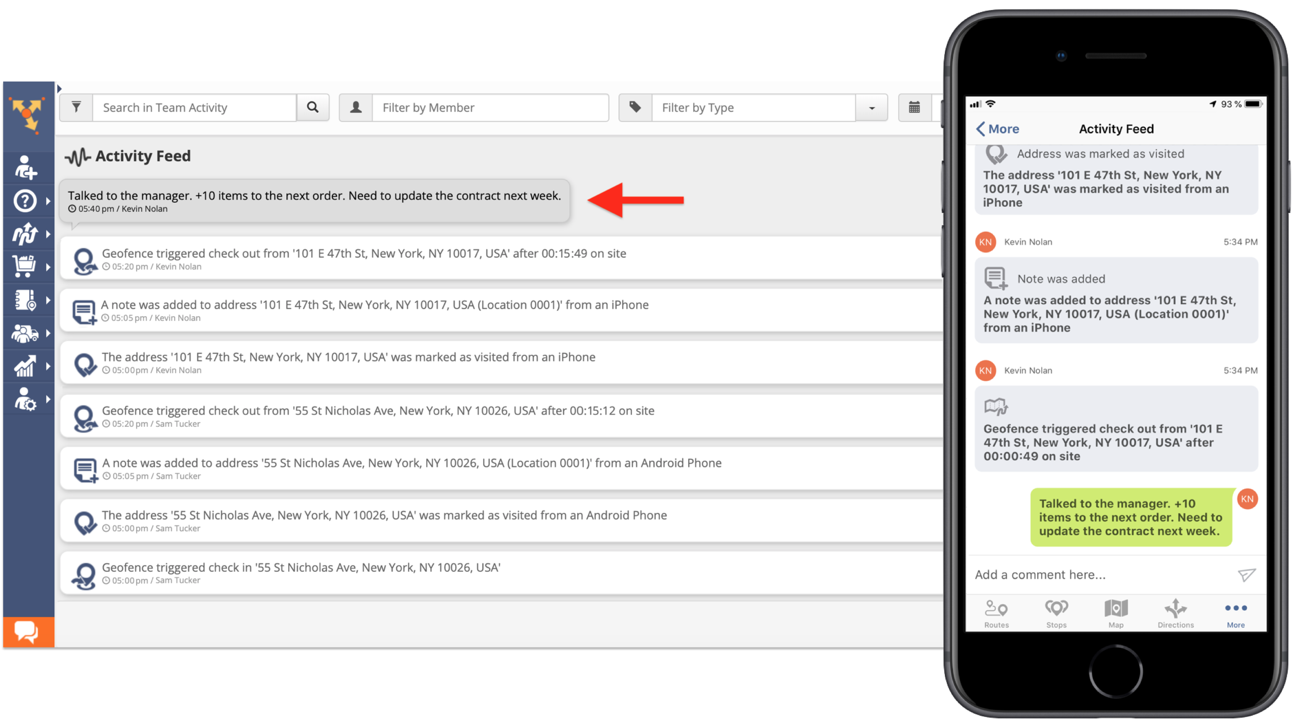 Activity Stream - Track Real-Time Route Activity - Route Planning Support