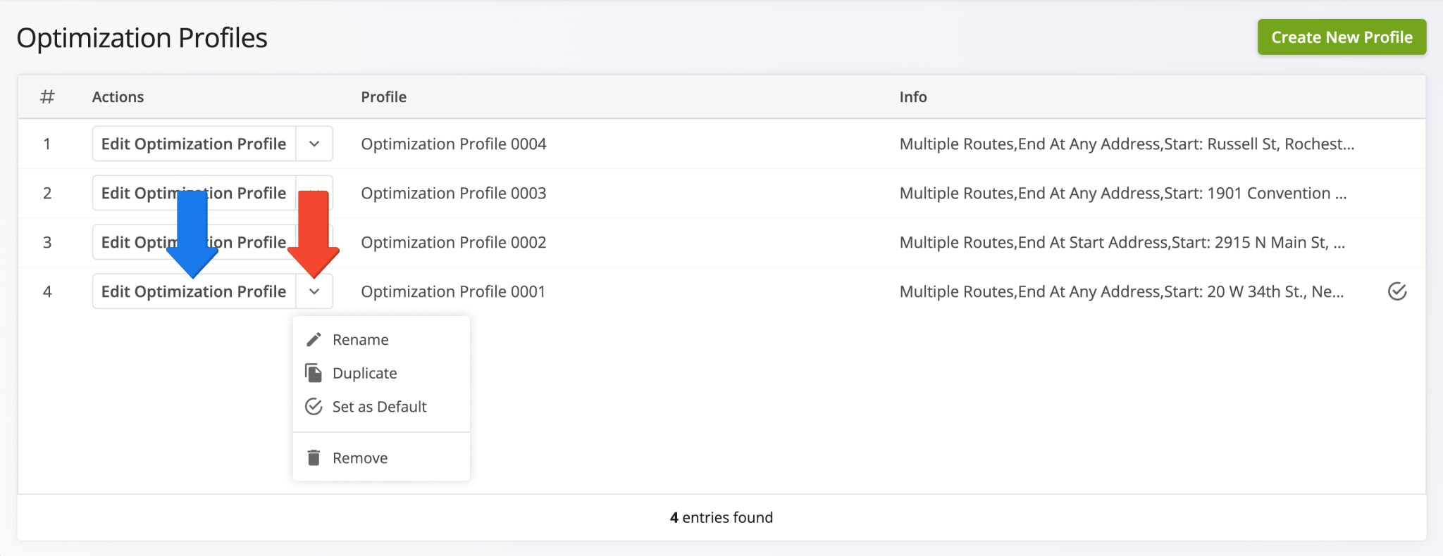 Route Optimization Profiles on Route Planning Web Platform