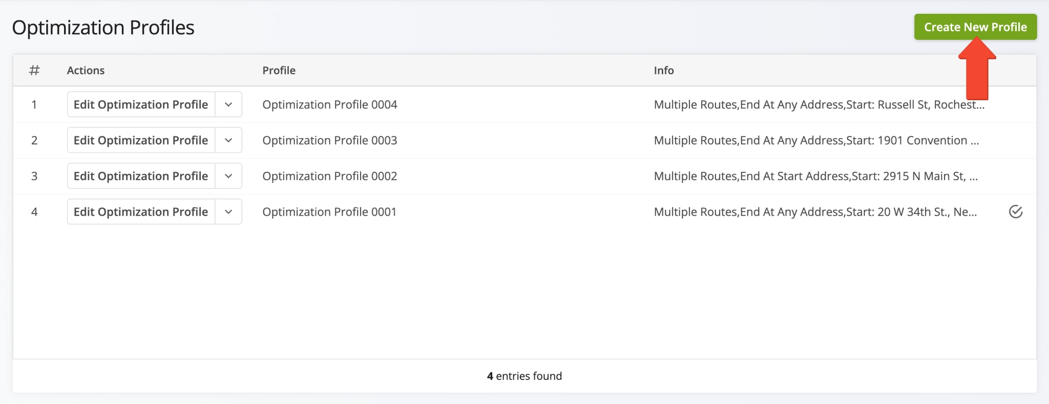 Route Optimization Profiles on Route Planning Web Platform