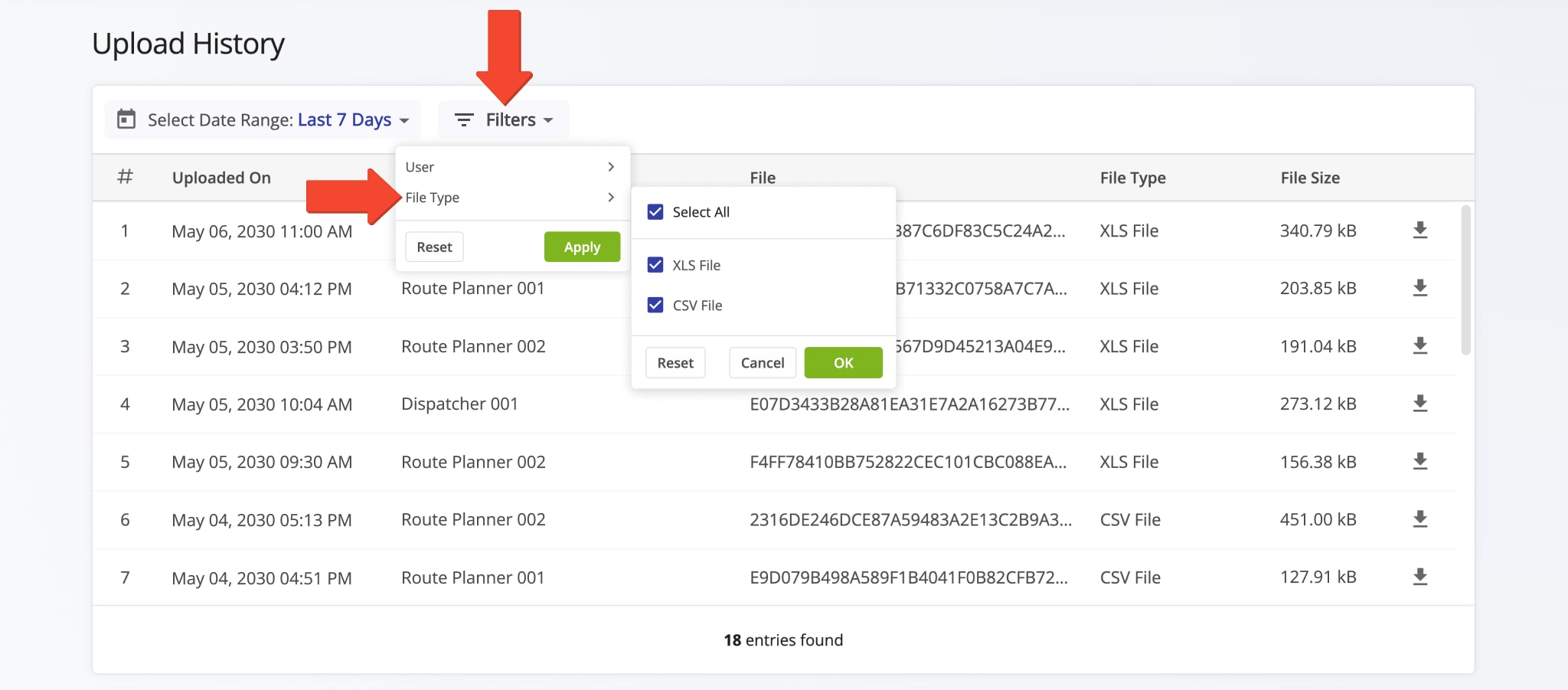 Routing Data File Upload History On Route Planner Account