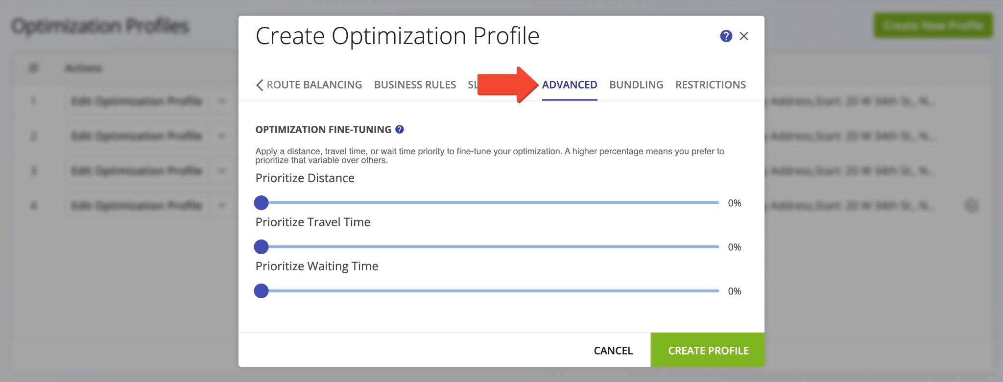 Route Optimization Profiles on Route Planning Web Platform