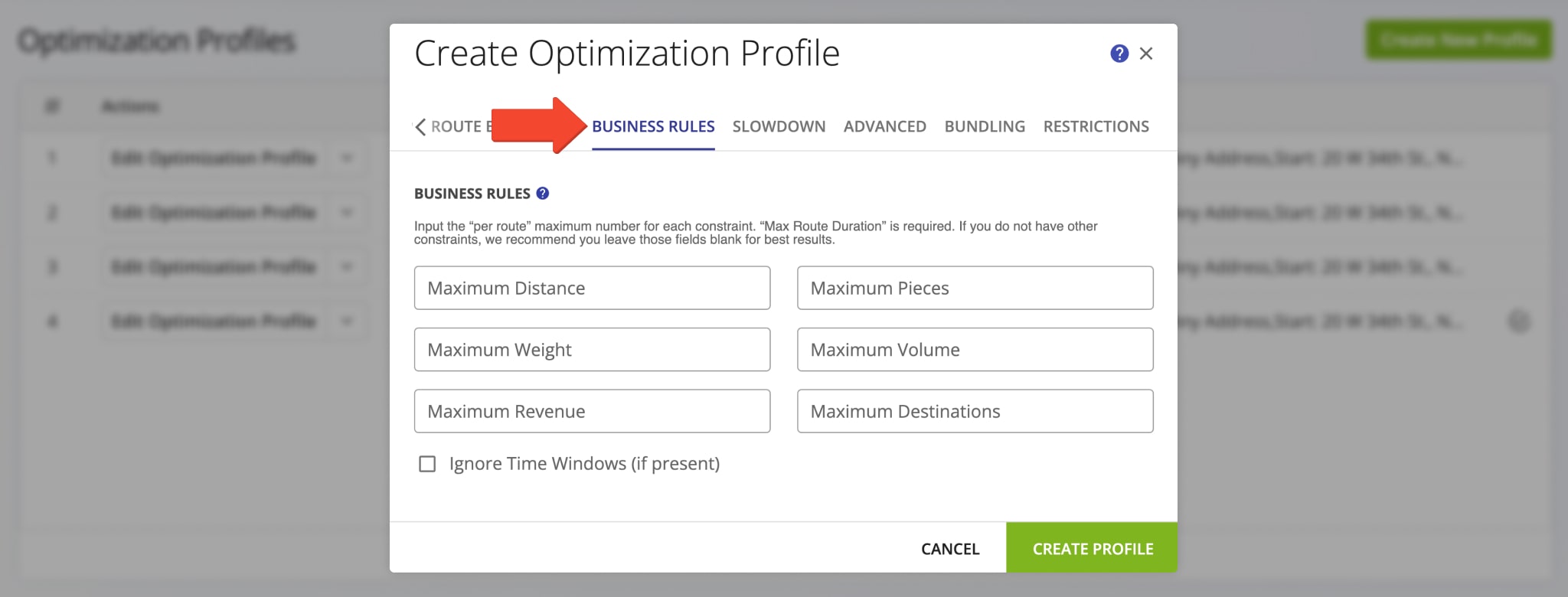 Route Optimization Profiles on Route Planning Web Platform