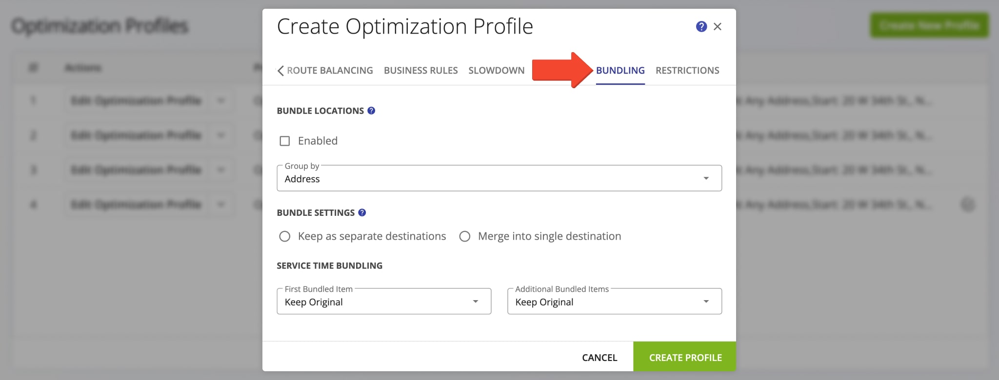 Route Optimization Profiles on Route Planning Web Platform
